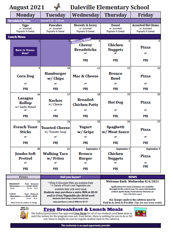 August School Lunch Menu Templates